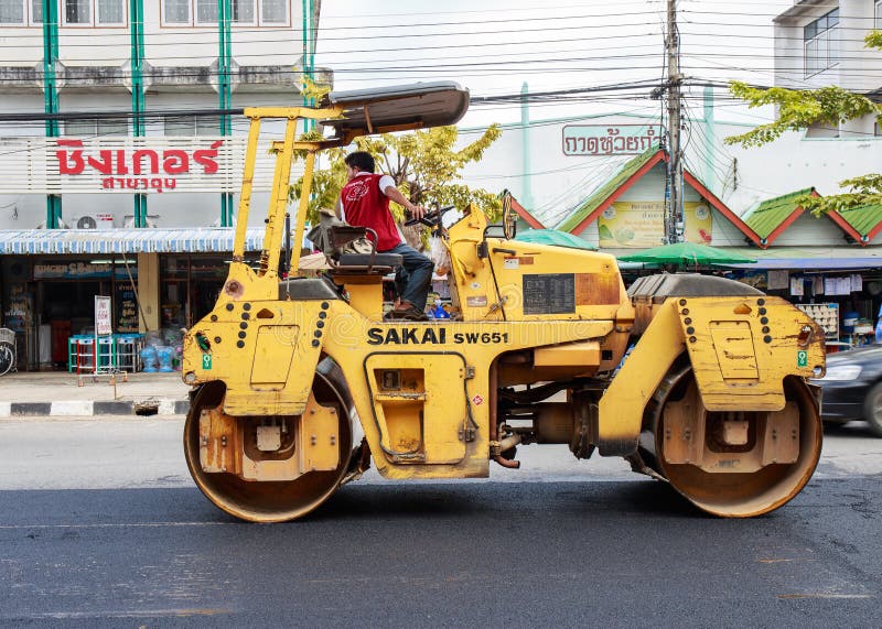 Light Vibration Roller Compactor at Road Construction and Repair ...
