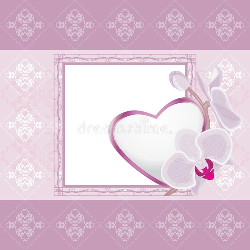 Light Violet Ornamental Frame with Heart and Blooming Orchids Stock ...