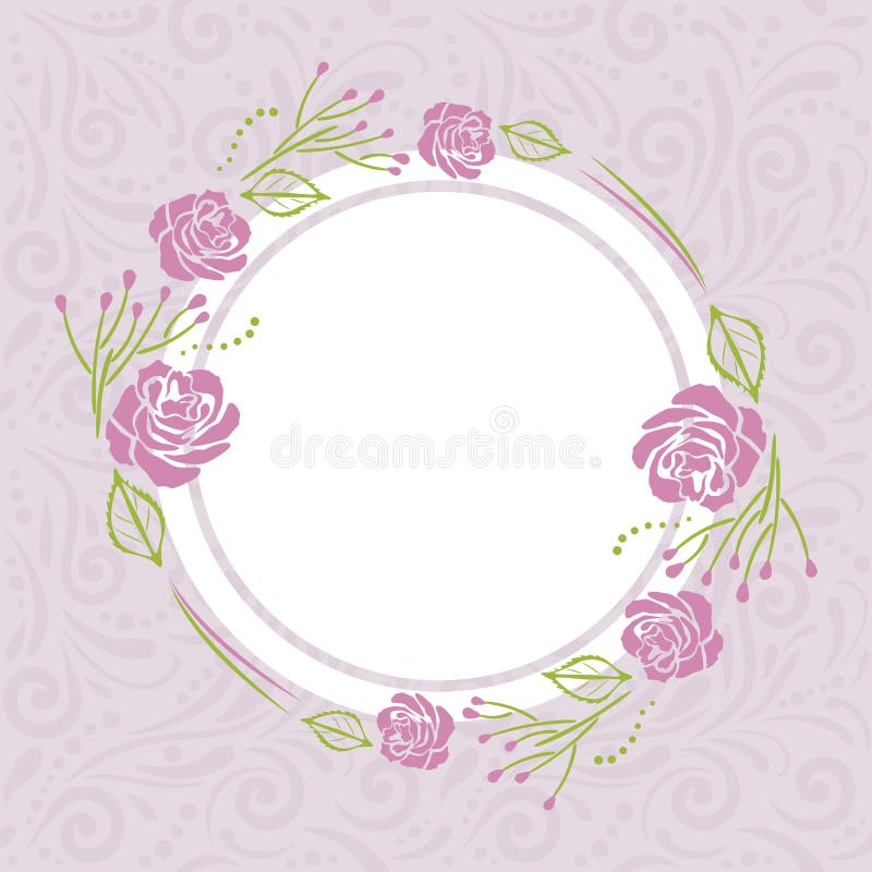 Light Violet Pattern with Stylized Wreath of Roses for Greeting Card ...
