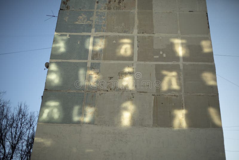 Light on Wall of House. Reflection from Windows on Wall Stock Image ...