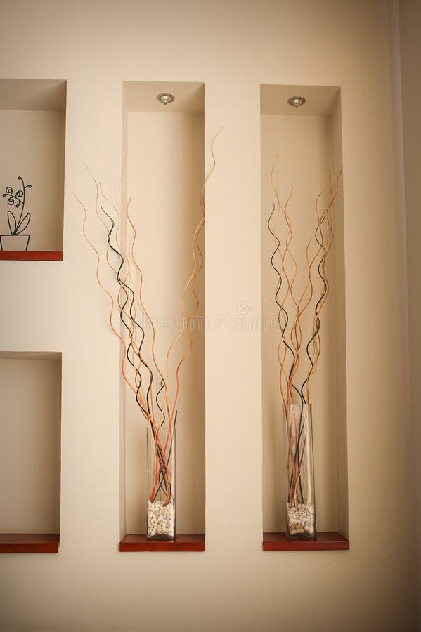Light Wall in a Room with Recesses for Decoration Stock Image - Image ...