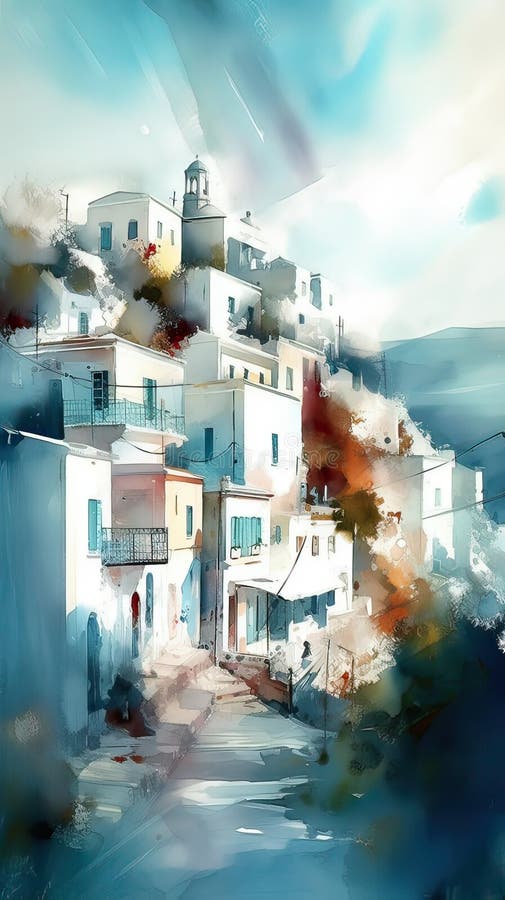 Light Watercolor Small Town Ai Generated High Quality Illustration ...