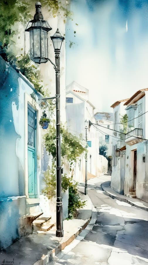 Light Watercolor Small Town Ai Generated High Quality Illustration ...