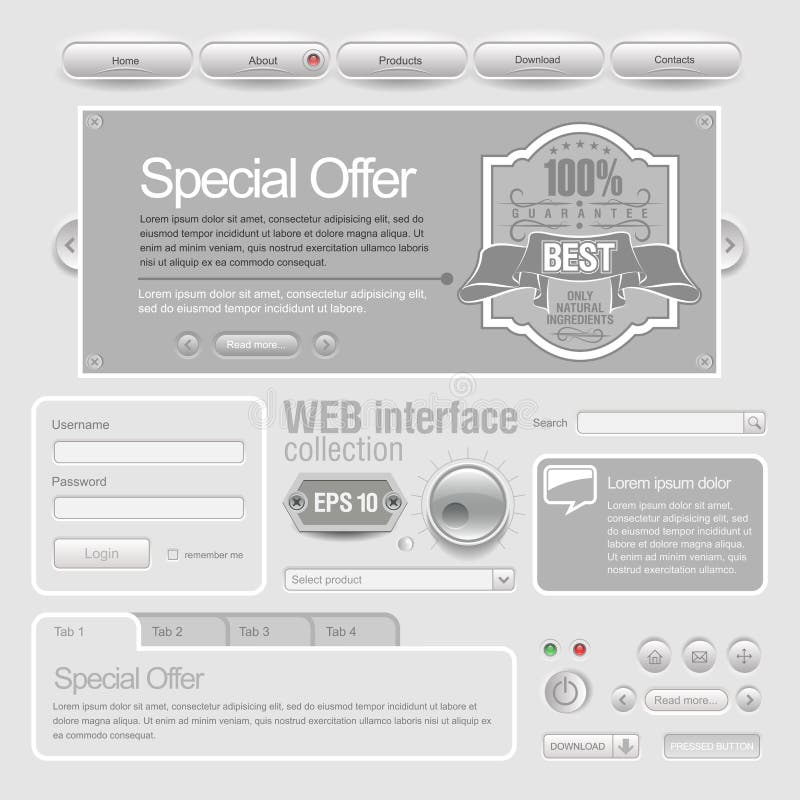 Light Web UI Elements Design Gray. Stock Vector - Illustration of graphic, control: 32808331