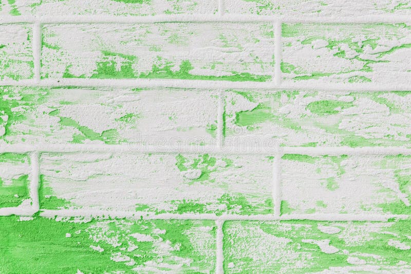 Light White Brick Wall with Green Decorative Paint Patterns Texture ...