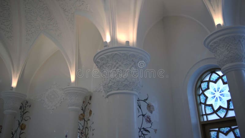 A Light White Building with Dim Lighting. Scene. Huge White Decorated ...