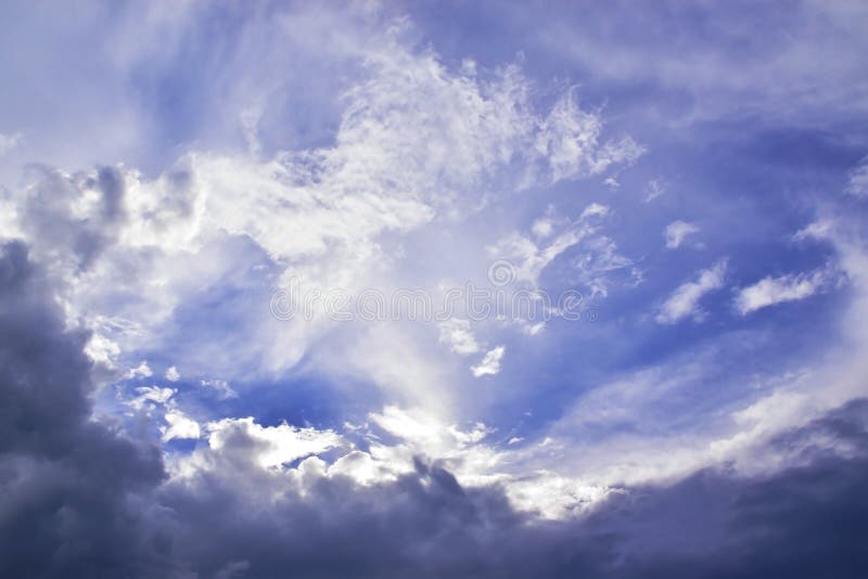 Light White Clouds in the Blue Sky are Translucent by the Sun Stock ...