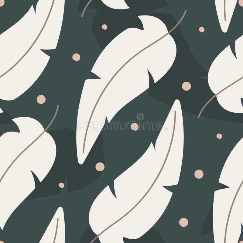 Light White Flying Feather. Vector Seamless Natural Pattern, Flat Style ...