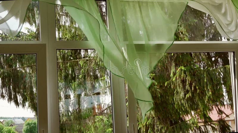 Light Wind Blows through Open Window and Waves Curtains Stock Video ...