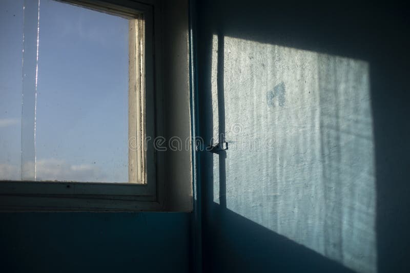 Light from Window on Wall. Light on Blue Wall Stock Photo - Image of ...