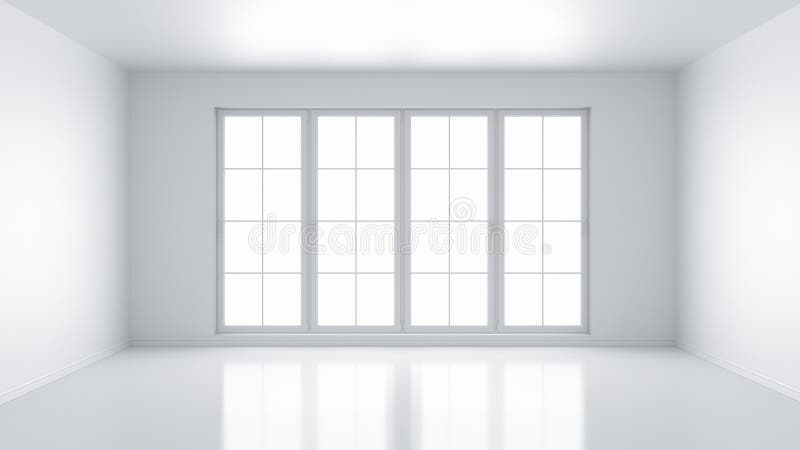 Light from Window and White Room Interior, 3D Rendering Stock ...
