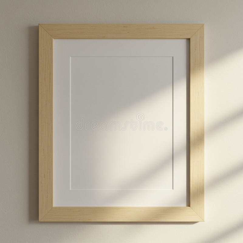 A Light Wood Picture Frame on a Plain Wall, Casting Soft Shadows. the ...