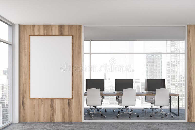 Light Wooden Open Space Office with Poster Stock Illustration ...