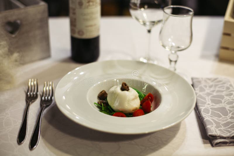 Light Wooden Table Setting: White Plates, Rustic Dark Table Cloth with ...
