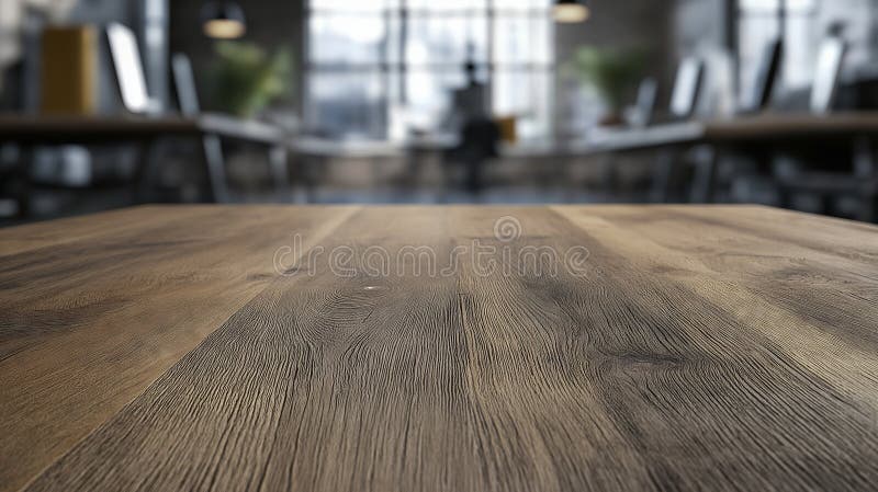 Light Wooden Tabletop with Blurred Office Scene Featuring Desks ...