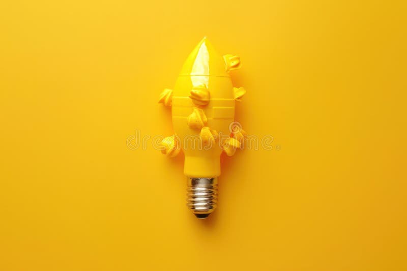 Light Yellow Bulb Brainstorming Concept, Rocket Shape Stock ...