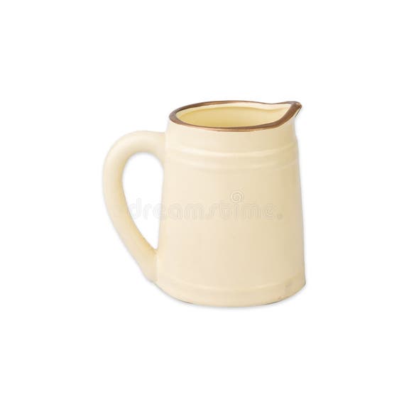 Light Yellow Old Ceramic Milk Pitcher Isolated Over White Background ...