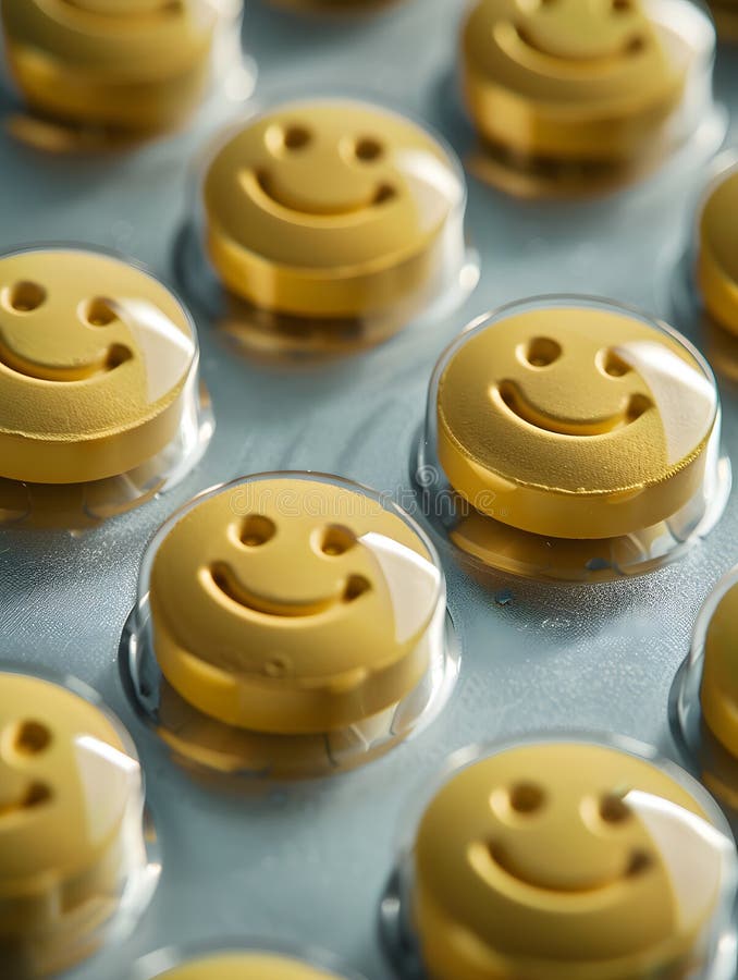 Light Yellow Pills with Smiley Faces in Circle Pattern Stock Image ...