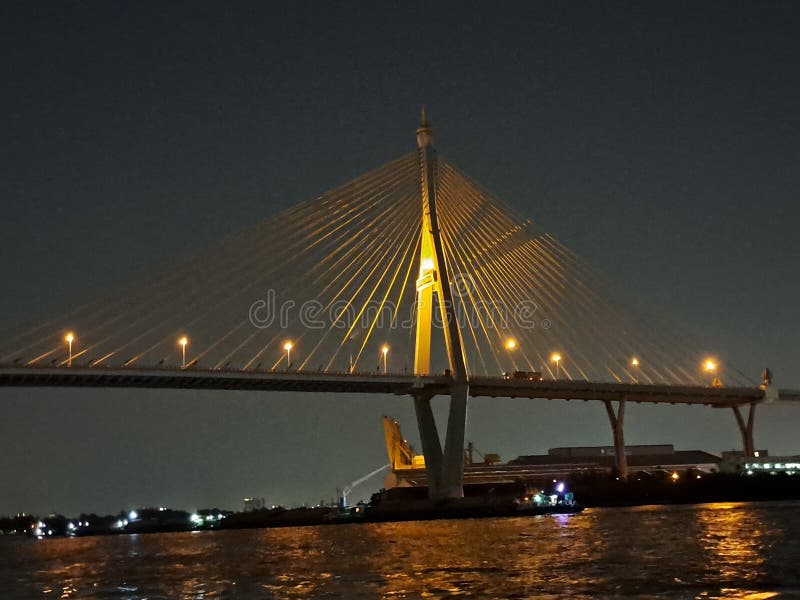 Light Yellow on the Suspension Bridge Stock Image - Image of reflection ...