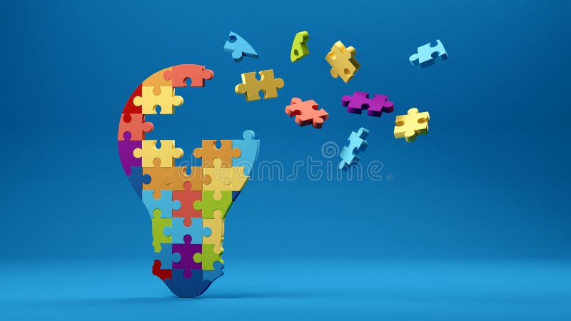 Lightblub Idea and Jigsaw Puzzle. 3d Render Stock Illustration ...
