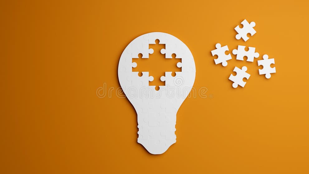 Lightblub Idea and Jigsaw Puzzle. 3d Render Stock Illustration ...