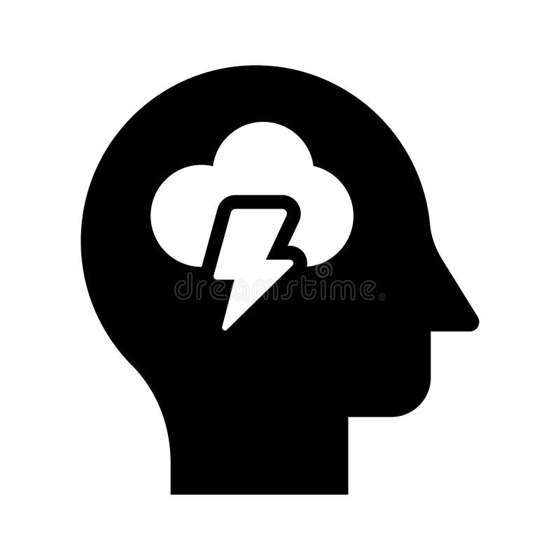 Lightbolt and Cloud Inside Mind Depicting Concept Icon of Brainstorming ...