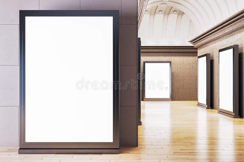 Lightbox Gallery Mockups in a Corridor, White Screens in Black Frames ...