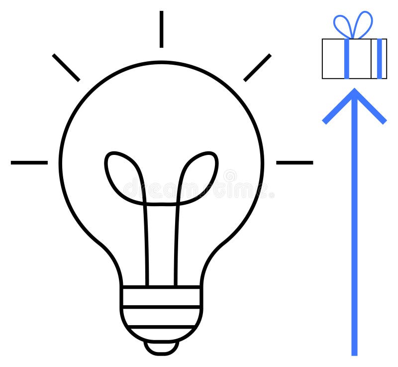 Lightbulb with Arrow Pointing To Gift Box, Symbolizing Innovation and ...