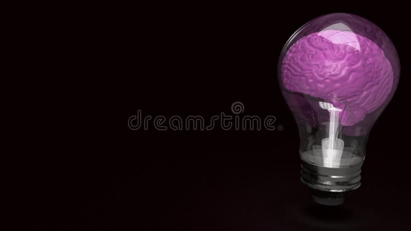 The Lightbulb Brain on Black Background 3d Rendering Stock Illustration ...