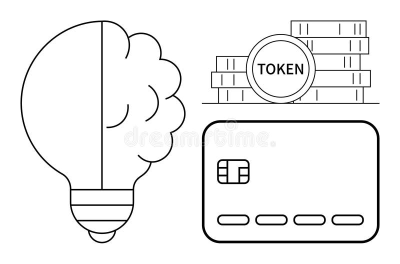 Lightbulb with Brain Concept, Token Coins Stack, and Credit Card in ...