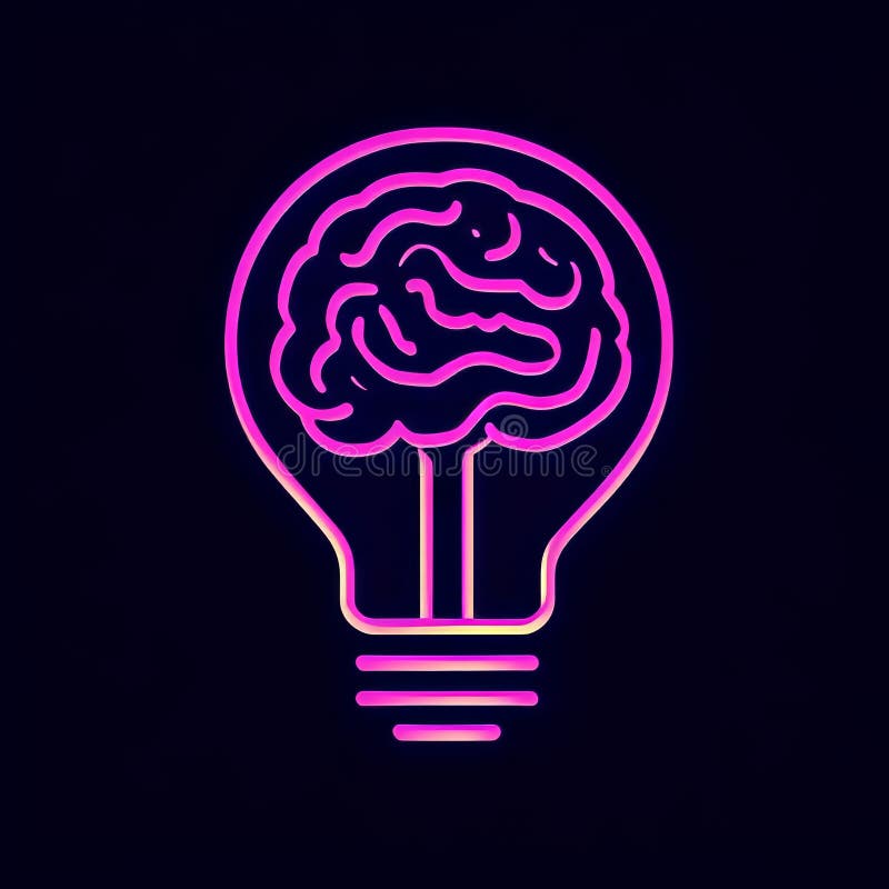 A Lightbulb with a Brain Inside, Illuminated by Neon, Symbolizing ...