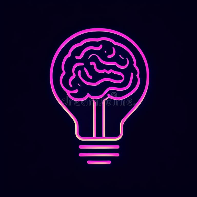 A Lightbulb with a Brain Inside, Illuminated by Neon, Symbolizing ...