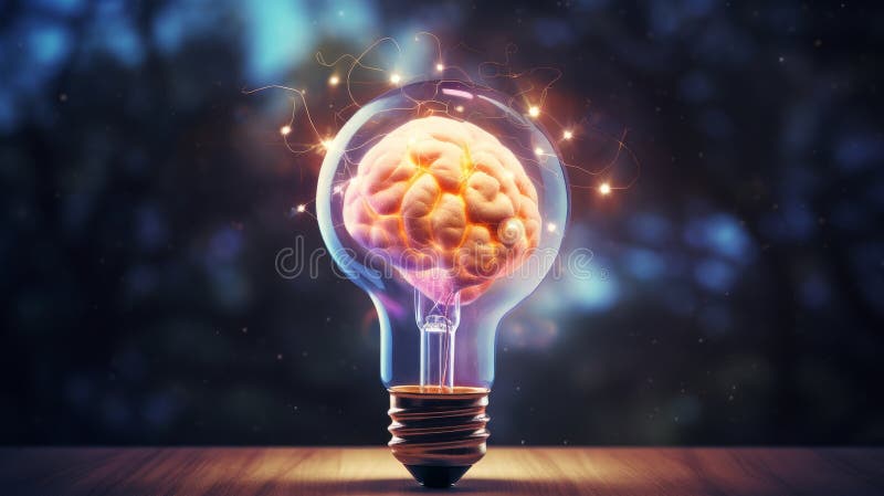 Lightbulb with Brain Inside Stock Illustration - Illustration of smart ...