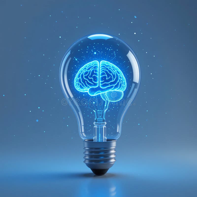 Lightbulb with Brain and Glow Stock Illustration - Illustration of ...