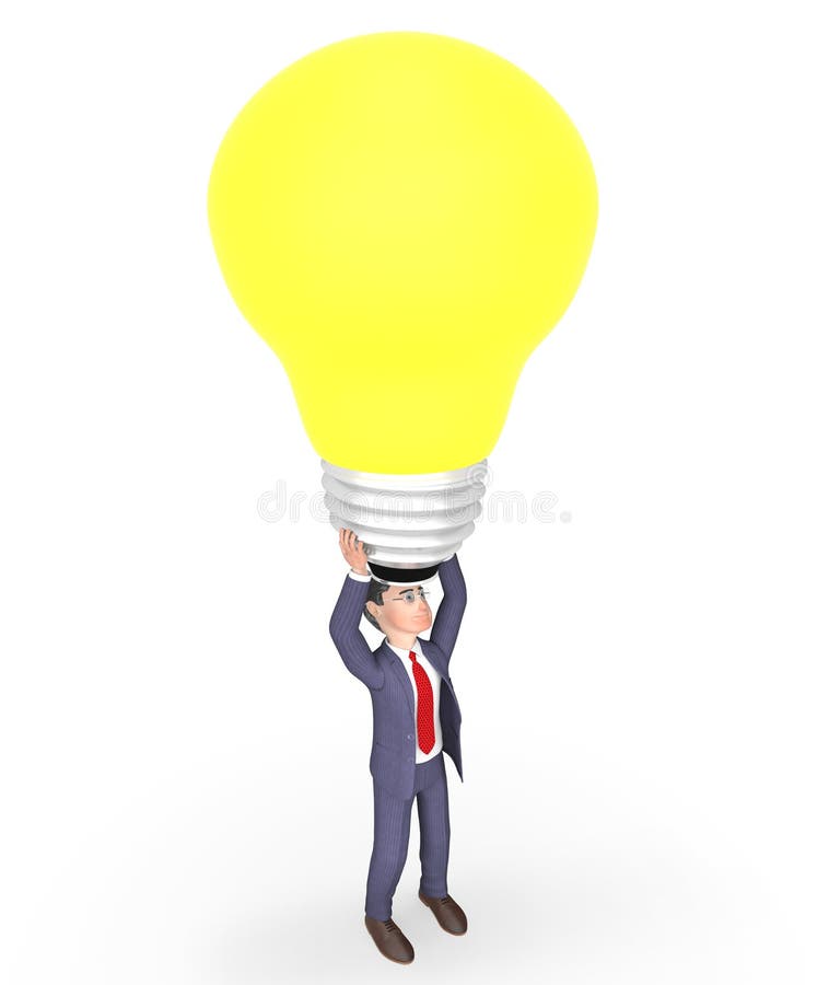 Lightbulb Character Represents Power Source and Businessman 3d ...