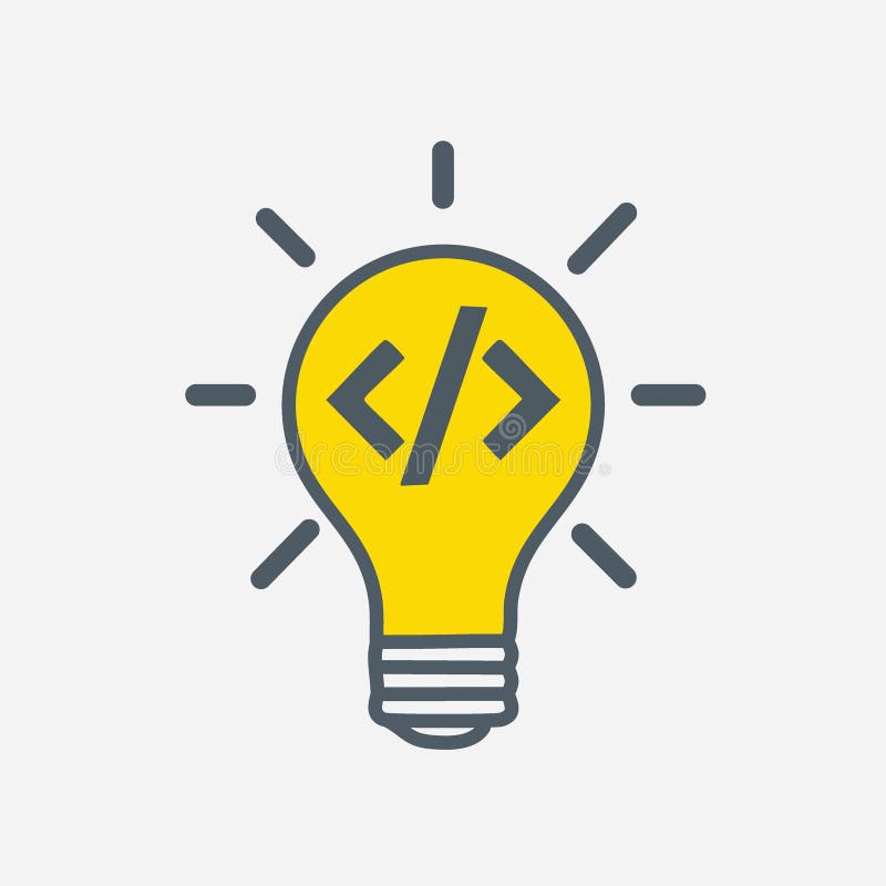 Lightbulb with Code Symbol. Bright Yellow Lightbulb with Code Symbol Inside, Representing Ideas ...