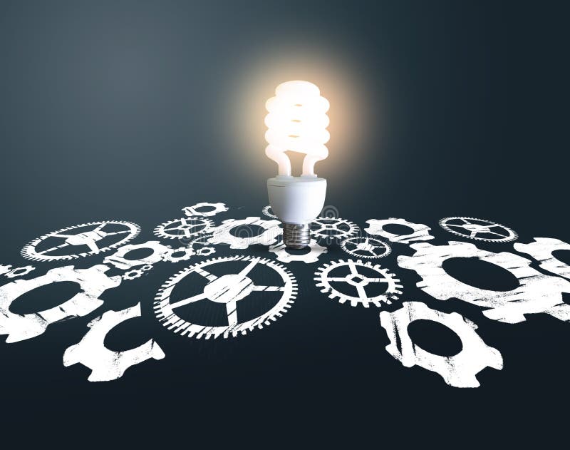 Lightbulb On Cog Wheel Drawn Stock Image - Image of earning, growth ...