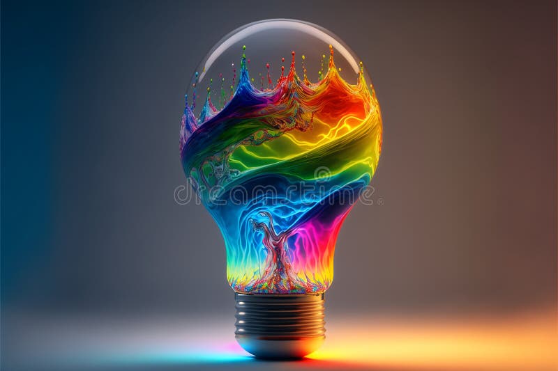 Lightbulb with Colourful Splashes and Streaks of Multi-colored Paints ...