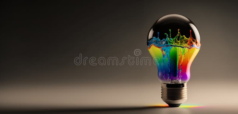 Lightbulb with Colourful Splashes and Streaks of Multi-colored Paints ...