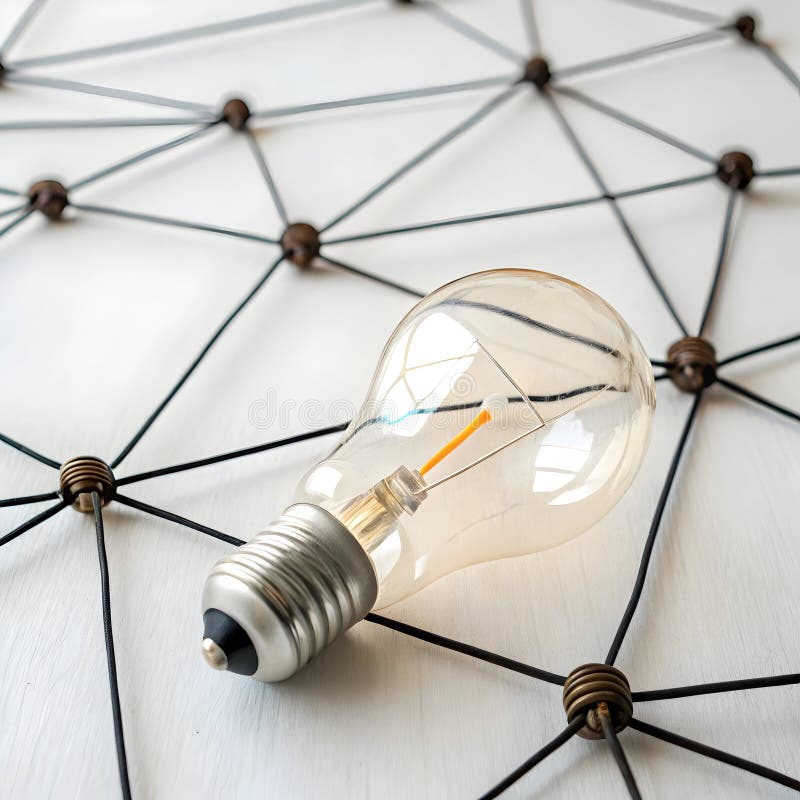 Lightbulb with Connected Nodes Isolated on White Stock Illustration ...