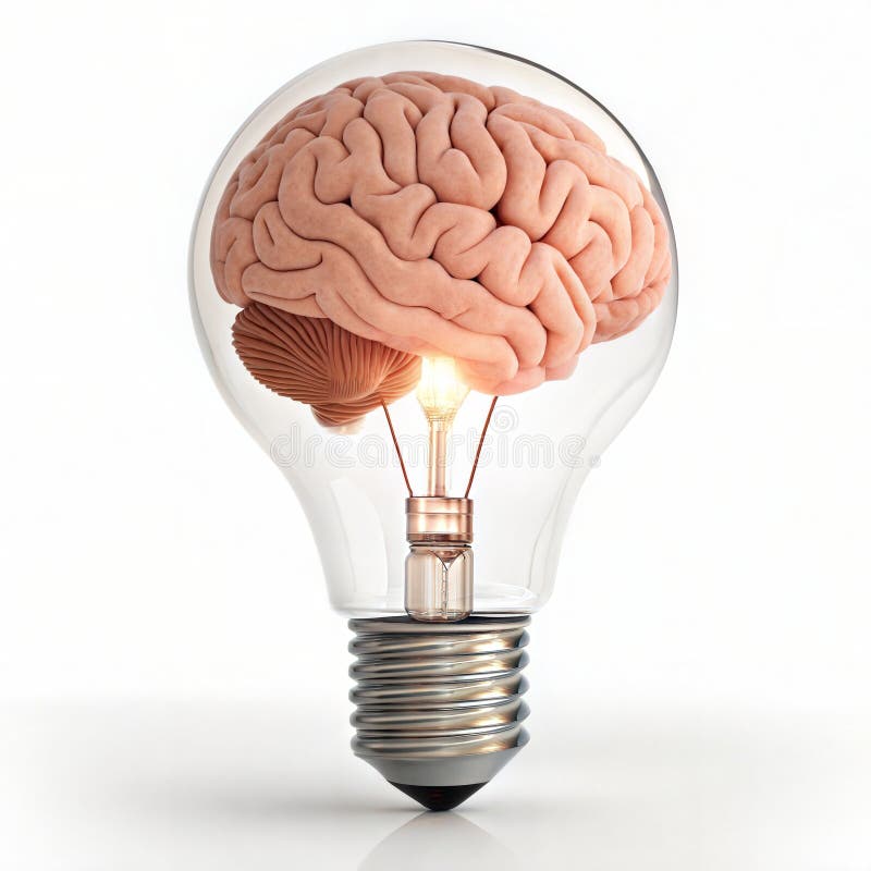 A Lightbulb Containing a Realistic Brain Symbolizes Ideas, Innovation ...
