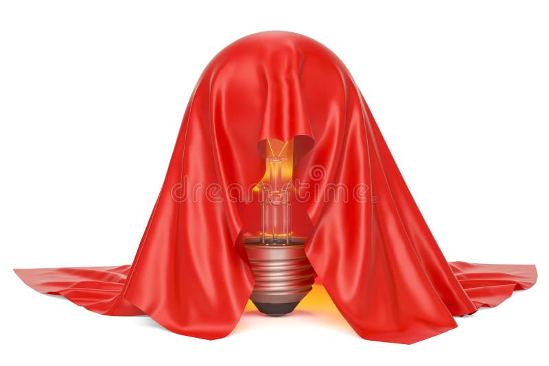 Lightbulb Covered Red Cloth, Presentation Concept. 3D Rendering Stock ...