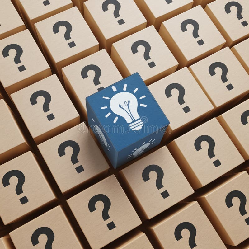 Lightbulb Cube Contrasts Question-mark Cubes, Symbolizing Ideas on Blue ...