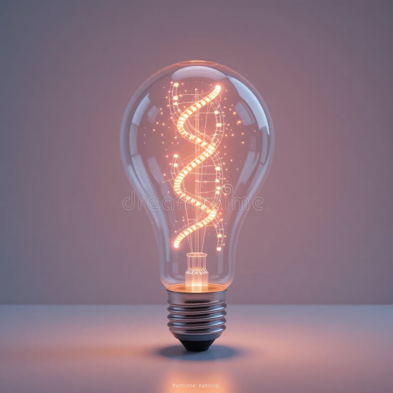 Lightbulb with Dna Strand and Glow Stock Illustration - Illustration of ...
