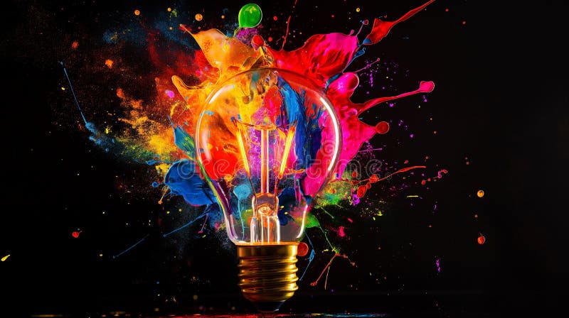Lightbulb Eureka Moment with Impactful and Inspiring Artistic Colourful ...
