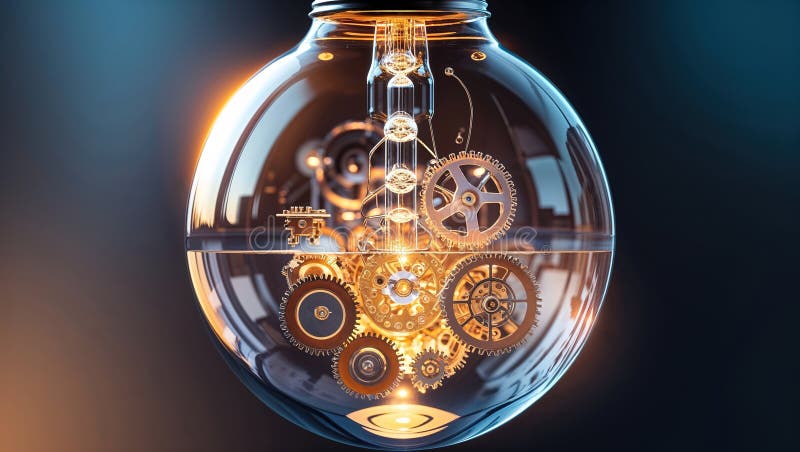 A Lightbulb Filled with Shining Gears and Cogs Symbolizes the Spark of ...