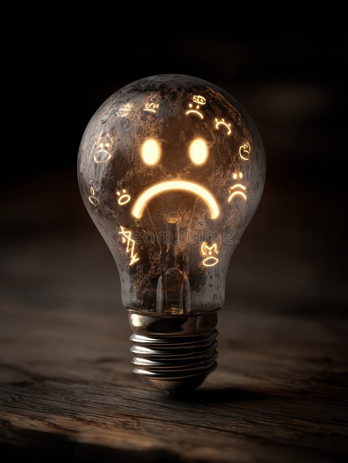 Flickering Lightbulb Depicting Stress Symbols Against a Backdrop of ...
