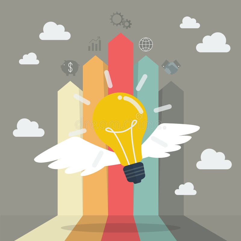 Lightbulb Flying with Arrow Bar Chart Stock Vector - Illustration of ...