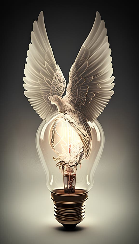 Lightbulb with Flying Bird As Symbol of Peace. 3D Rendering Stock Illustration - Illustration of ...