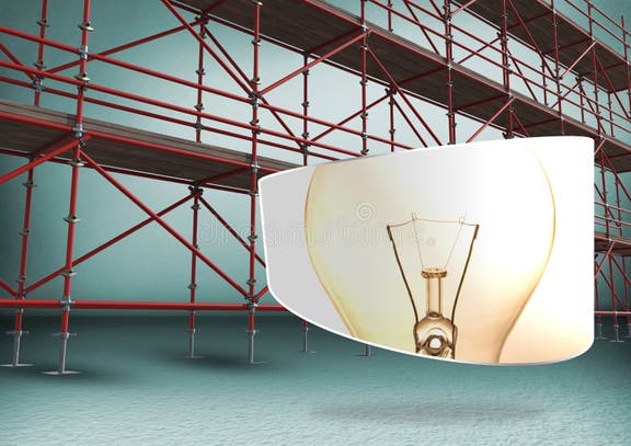 Lightbulb in Front of Scaffolding in Green Room Stock Illustration ...